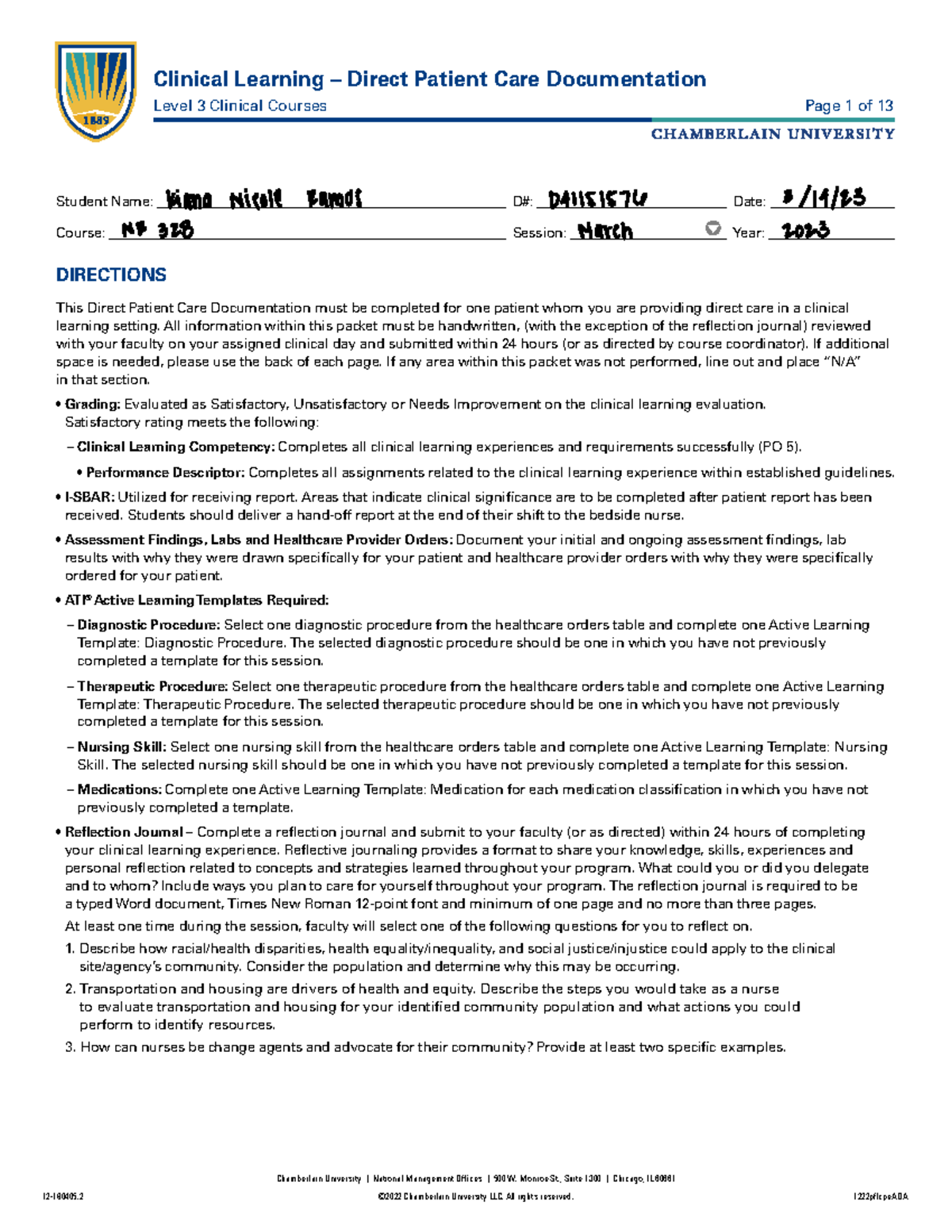 Clinical Learning Assignments - Chamberlain University | National ...