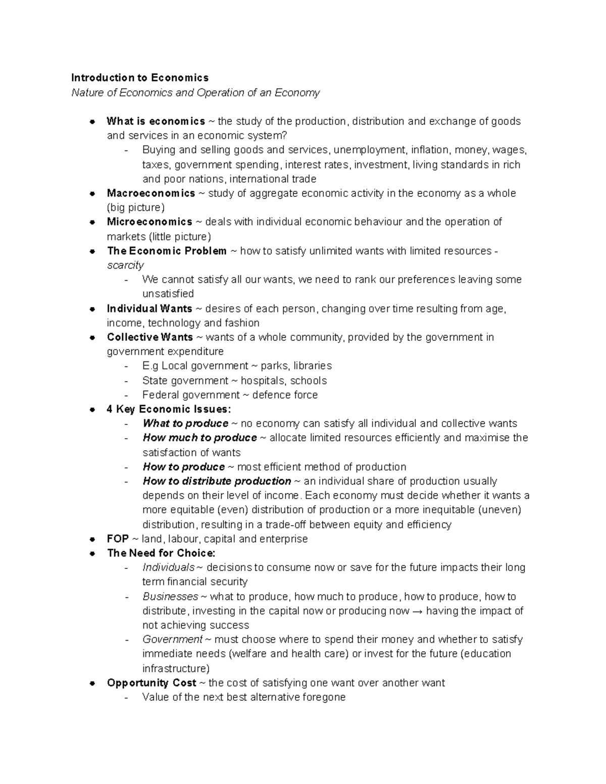 Economics Year 11 - Introduction to Economics Nature of Economics and ...