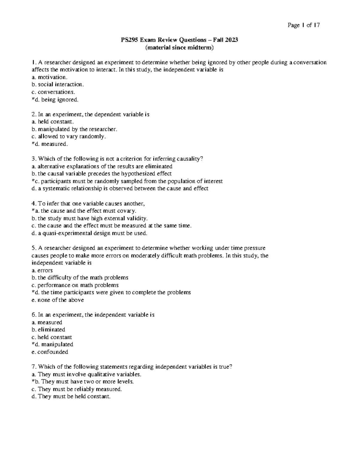 Ps295.final.review - dmklgnfknfgk - PS295 Exam Review Questions – Fall ...