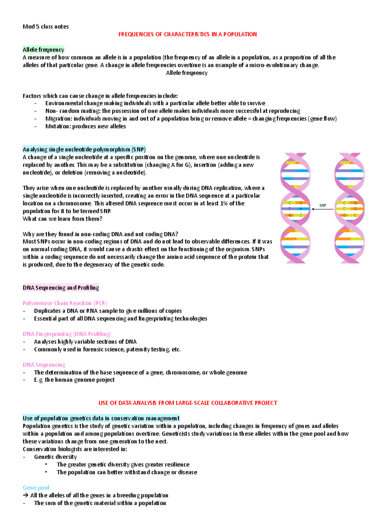 Mod 5 class notes - Mod 5 class notes FREQUENCIES OF CHARACTERISTICS IN ...
