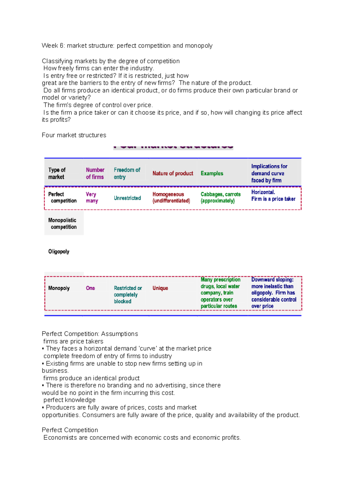 Week 6- market structure- perfect competition and monopoly - Week 6 ...