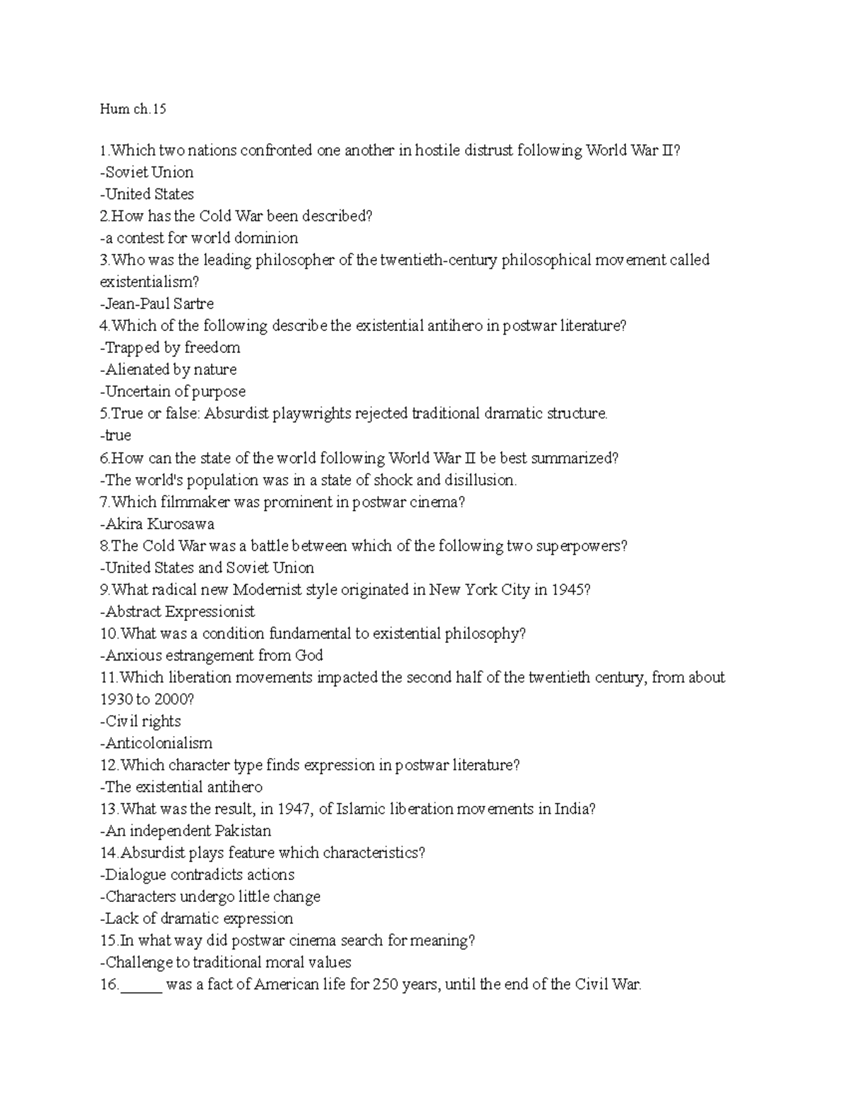 Hum ch 15 - core content chapter 15 - Hum ch. 1 two nations confronted ...