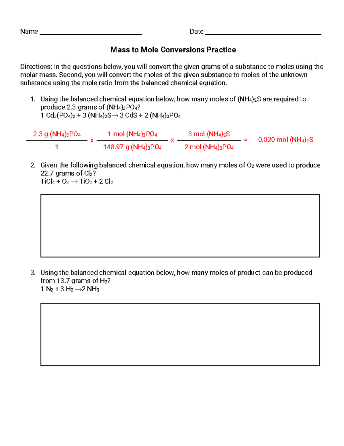 Mass+to+Mole+Conversion+Practice+(NEW) - Name Date Mass to Mole ...