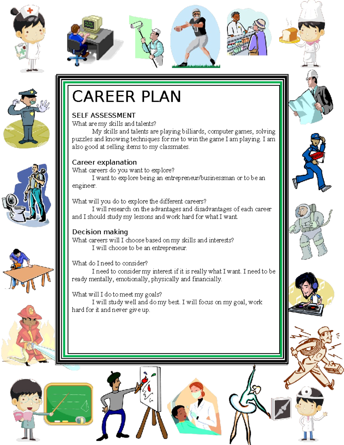 Career Plan - CAREER PLAN SELF ASSESSMENT What are my skills and ...