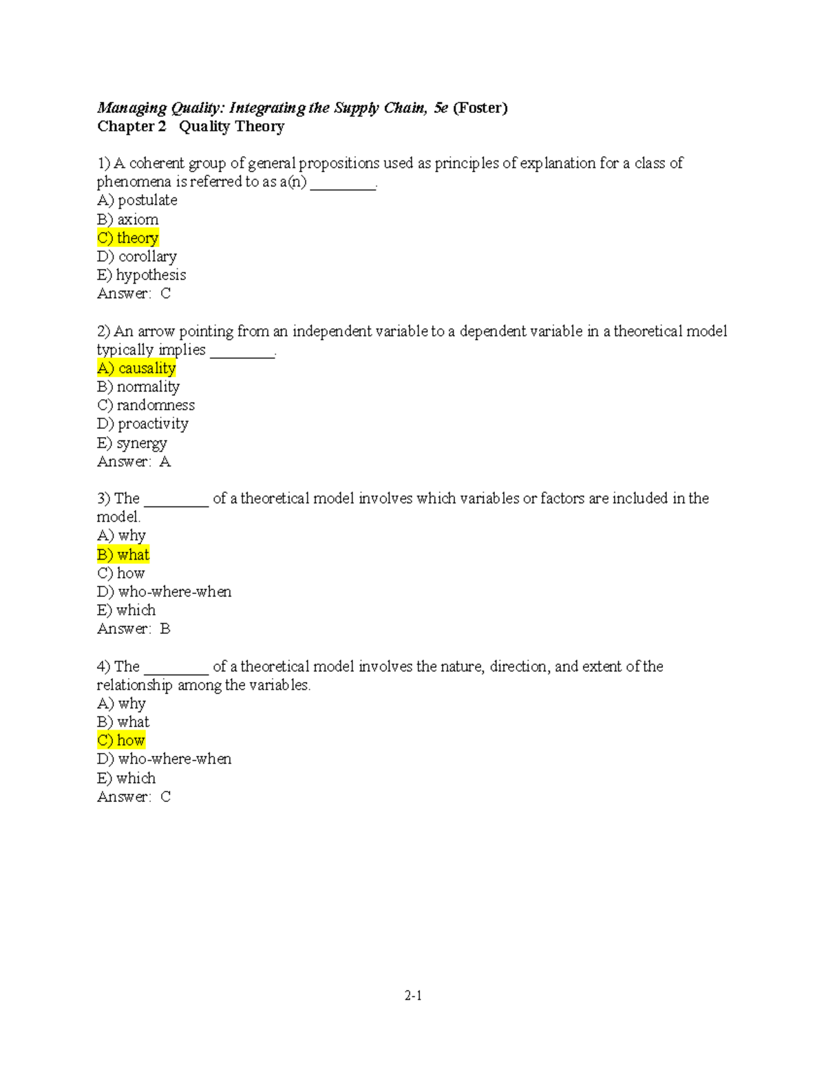 Chapter 2 Quizz Questions - Managing Quality: Integrating the Supply ...
