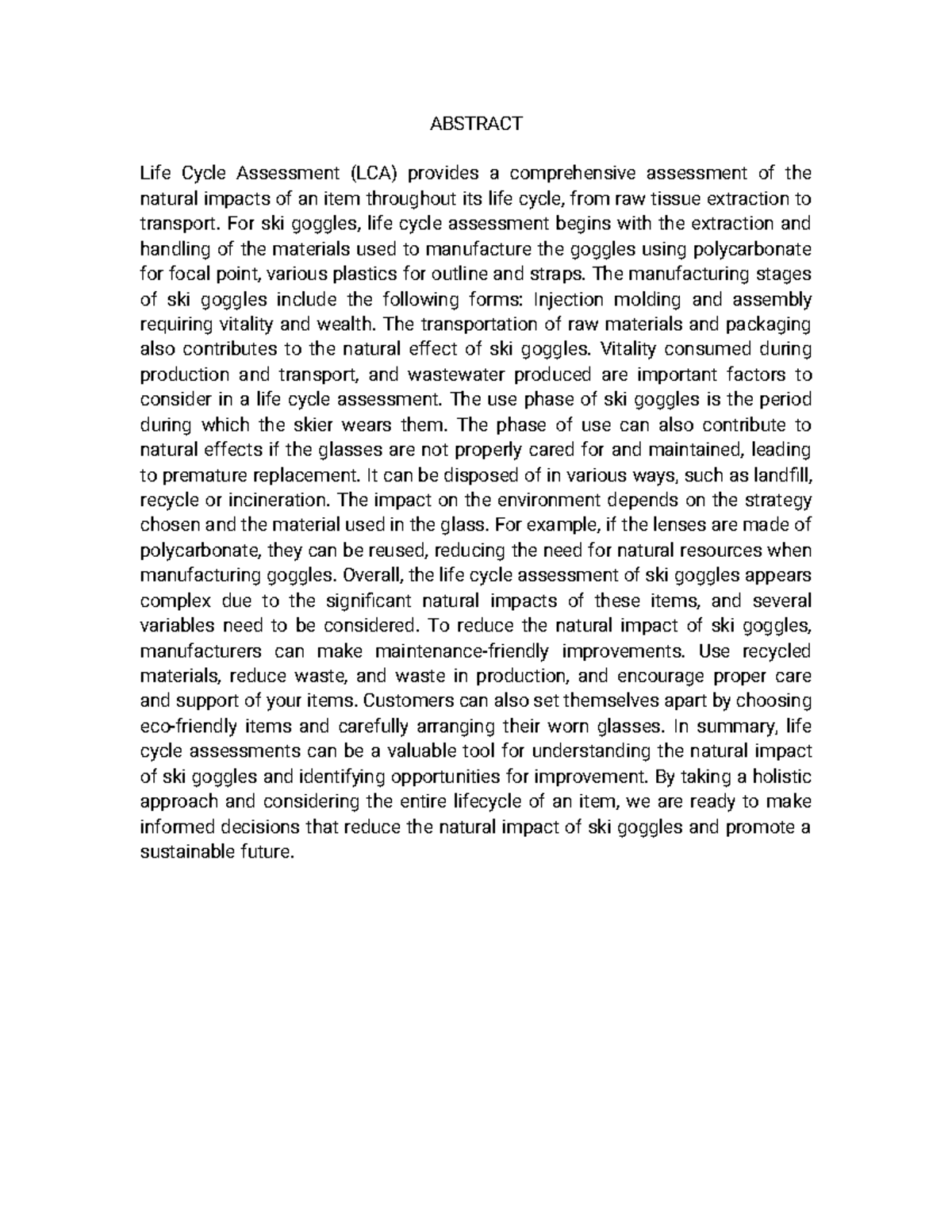 Abstract 202 - engr202 notes - ABSTRACT Life Cycle Assessment (LCA ...
