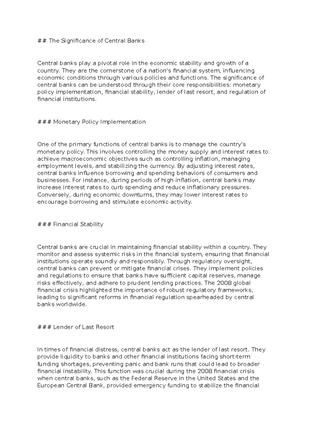 he Role and Importance of Central Banks in Modern Economies use - The ...