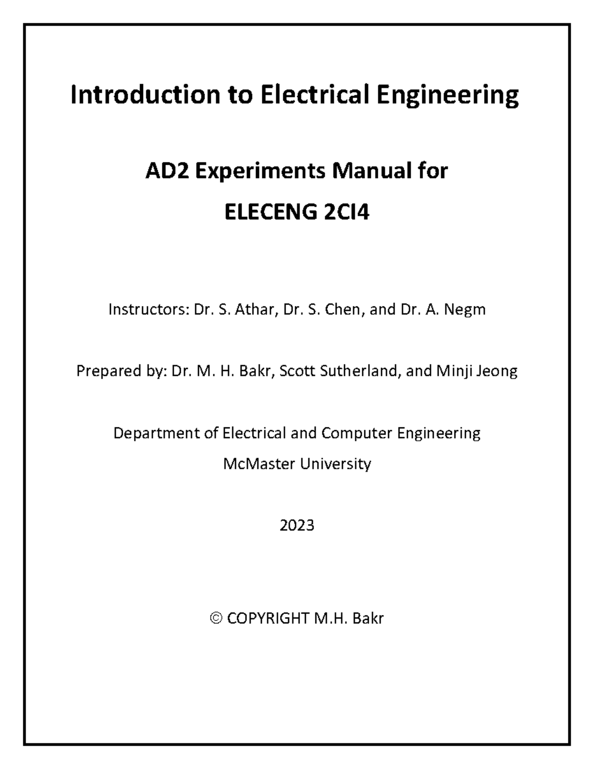EE2CI4 AD2 Manual 2023 - Introduction to Electrical Engineering AD2 Experiments Manual for ...