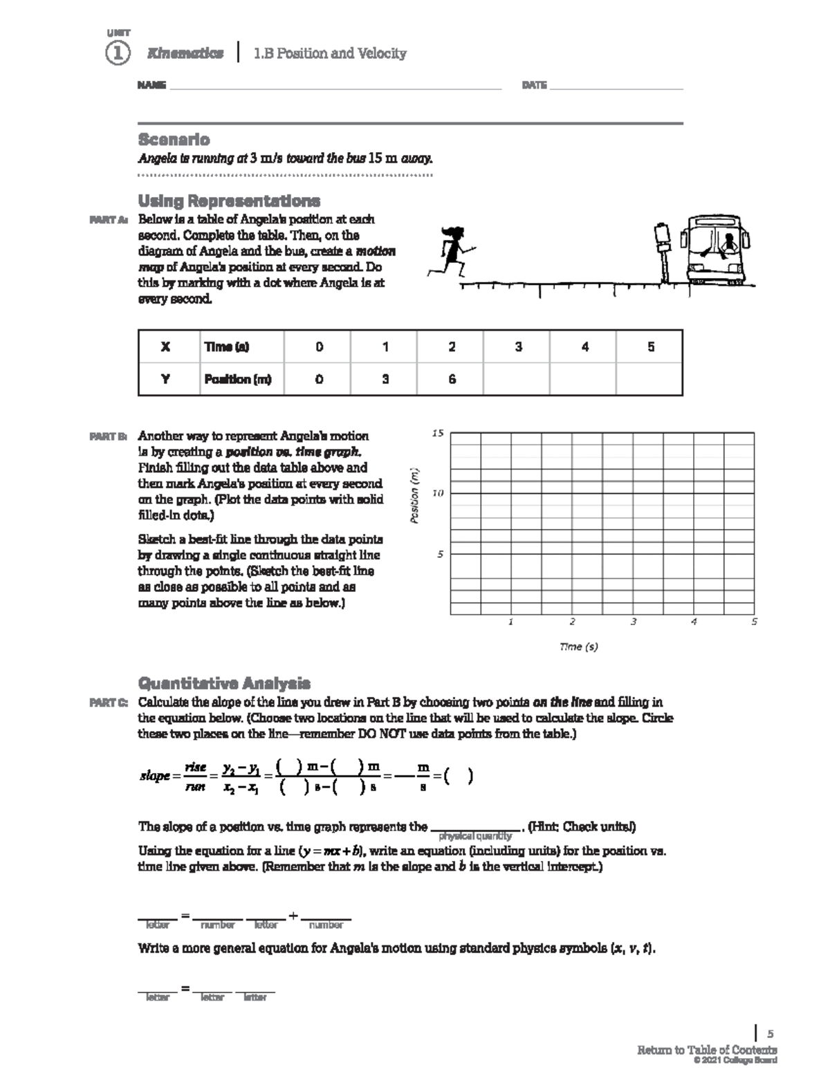 SWB 1B - Practice Worksheet - UNIT 1 Kinematics 1 Position and Velocity ...