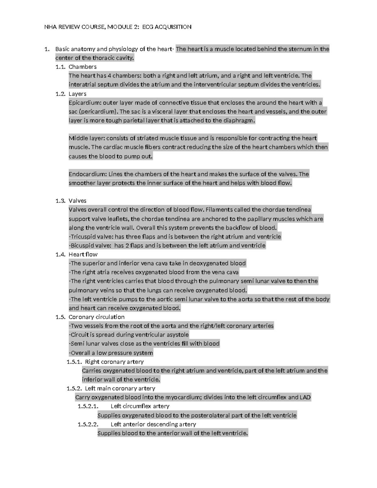 CET Study Guide module 2 outline-1-1-1 Nwjns - Basic anatomy and physiology of the heart- The ...