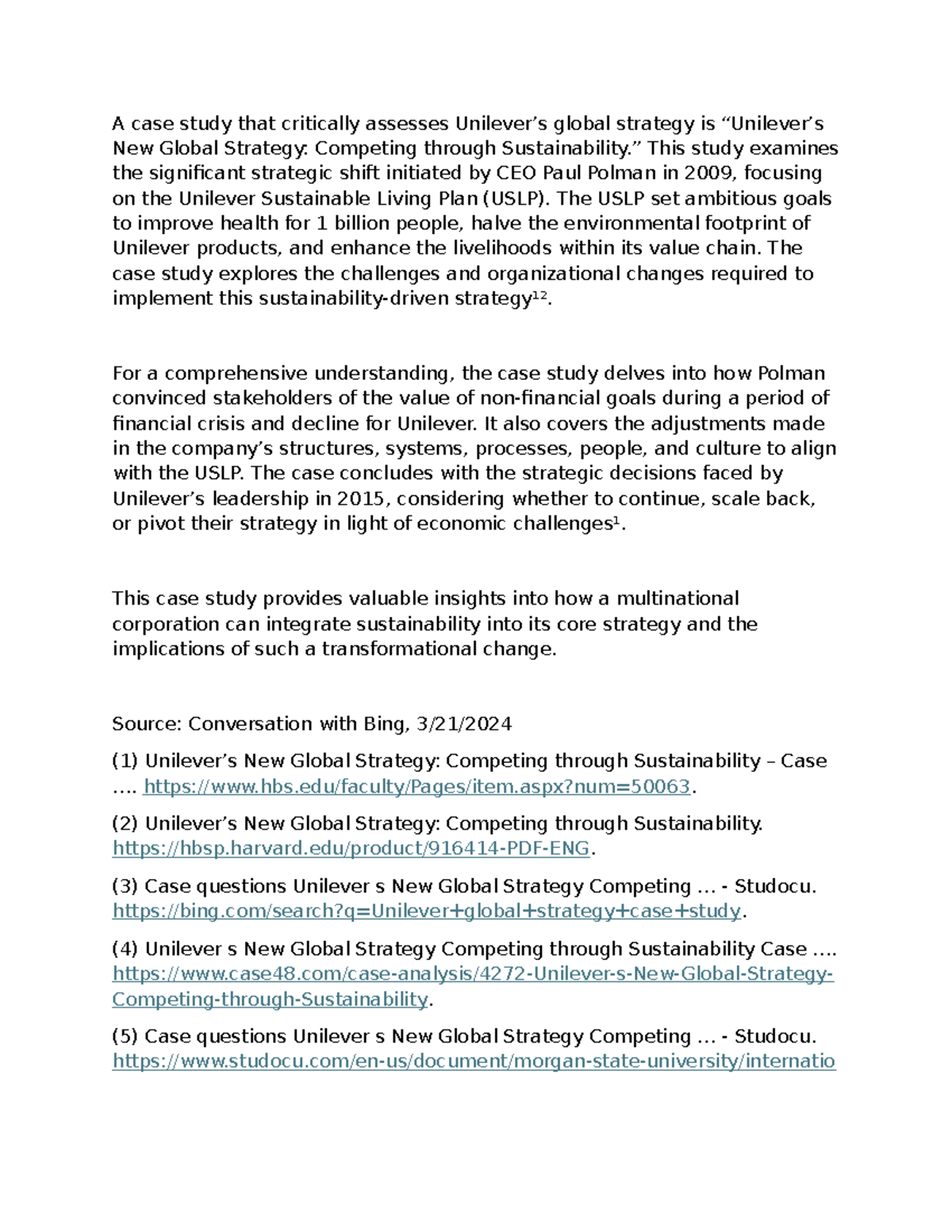 Unilever case study - Required a general text - A case study that ...