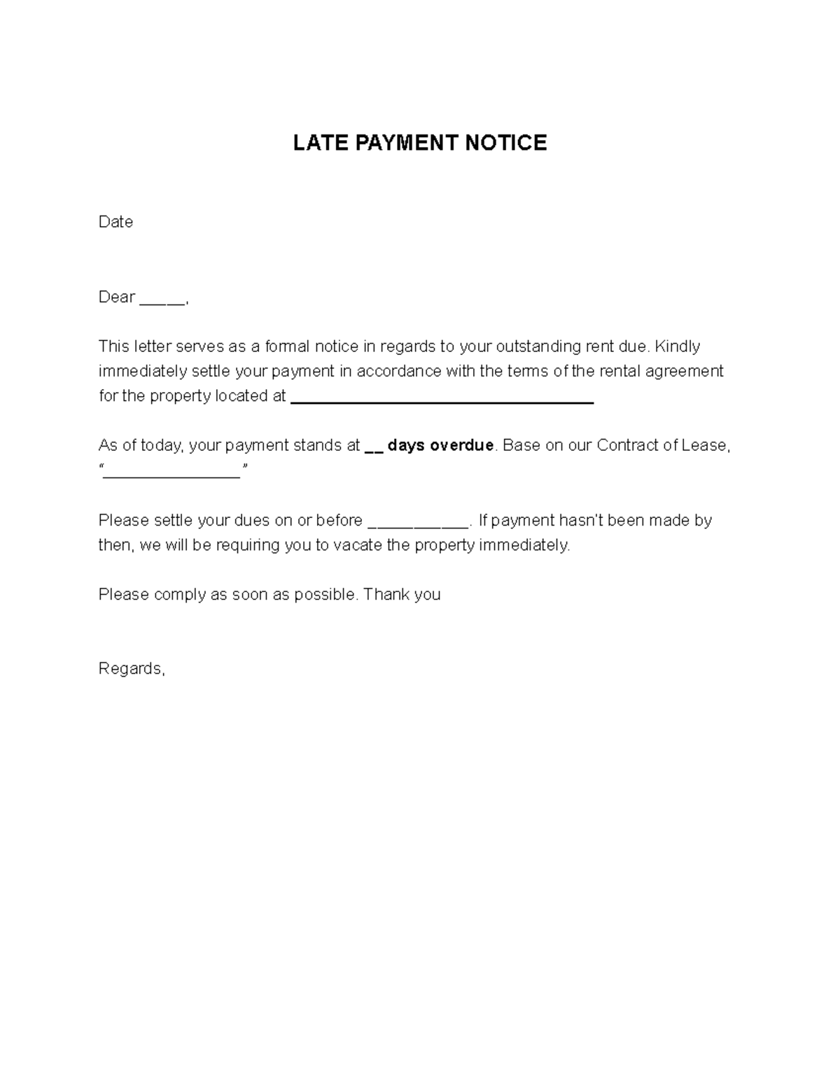 Late payment notice - LATE PAYMENT NOTICE Date Dear , This letter ...