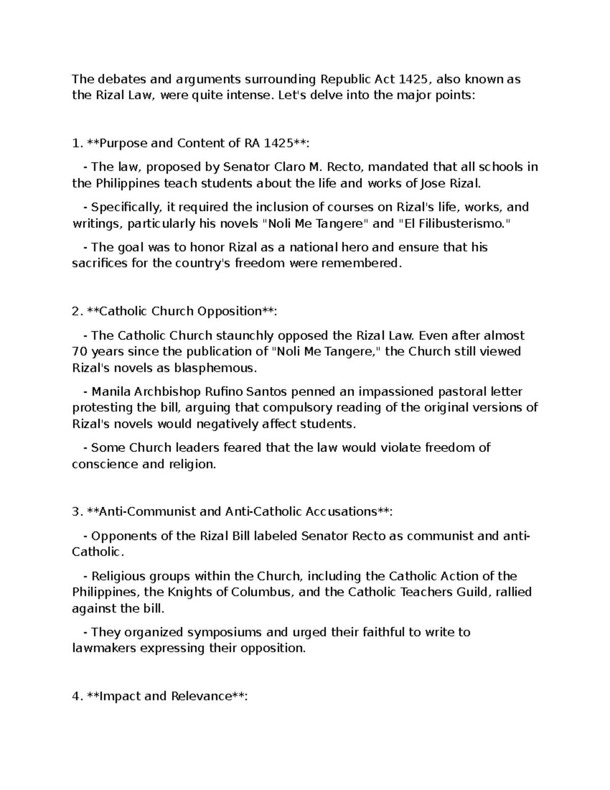 RA 1425 Debate and Arguments - The debates and arguments surrounding ...