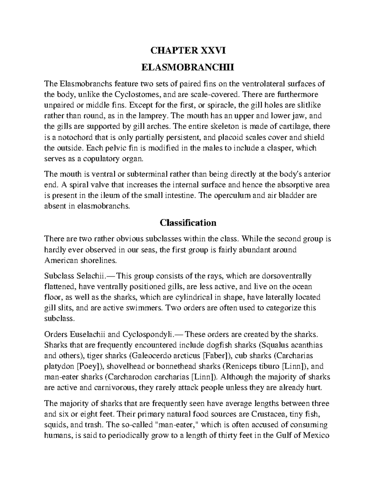 Zoology Chapter 25 [ Elasmobranchii ]part 1 - CHAPTER XXVI ELASMOBRANCHII The Elasmobranchs ...