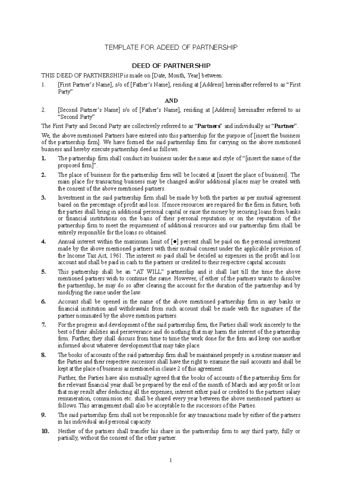 Ch01 template-for-a-deed-of-partnership - TEMPLATE FOR ADEED OF ...