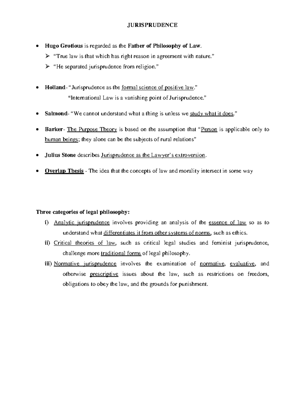 Jurisprudence - JURISPRUDENCE Hugo Grotious is regarded as the Father ...