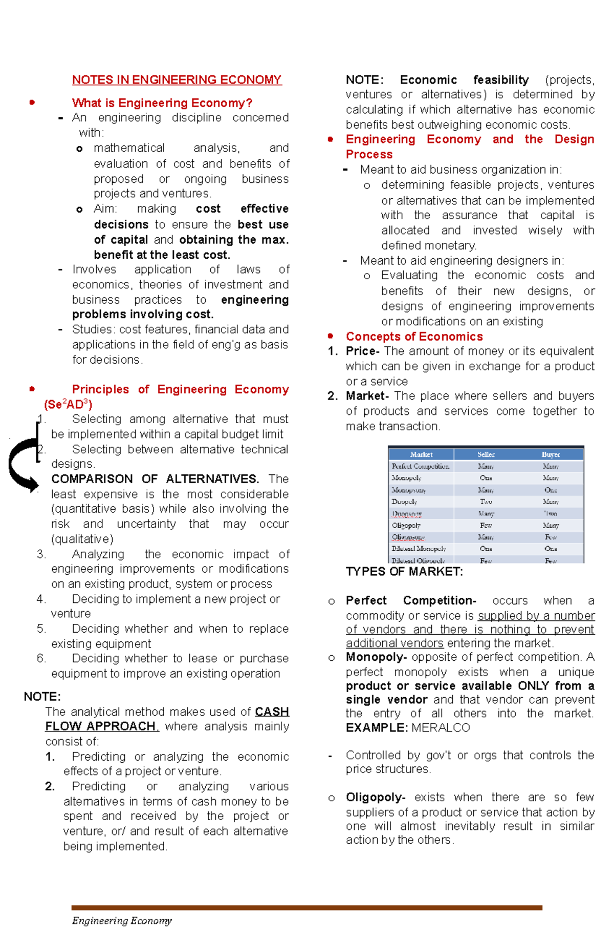 Notes IN Engineering Economy 1 - NOTES IN ENGINEERING ECONOMY What is ...