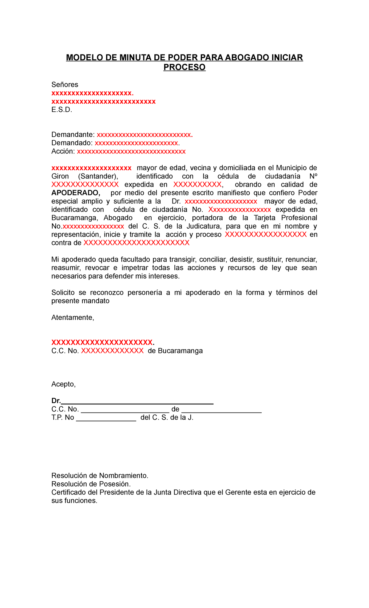 8 - poder para actuar abogado - MODELO DE MINUTA DE PODER PARA ABOGADO ...