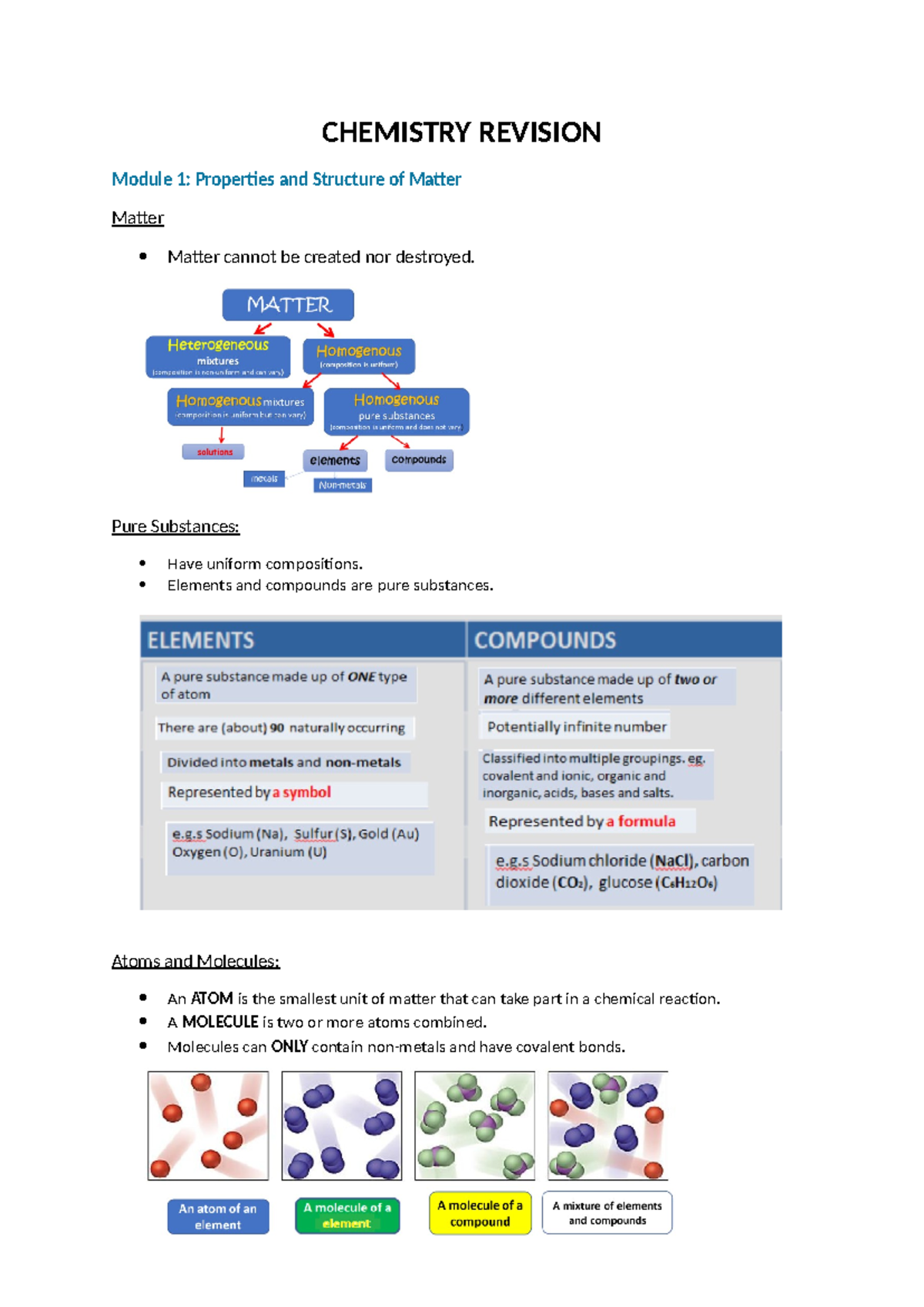 Prelim Revision Chem - CHEMISTRY REVISION Module 1: Properties and ...