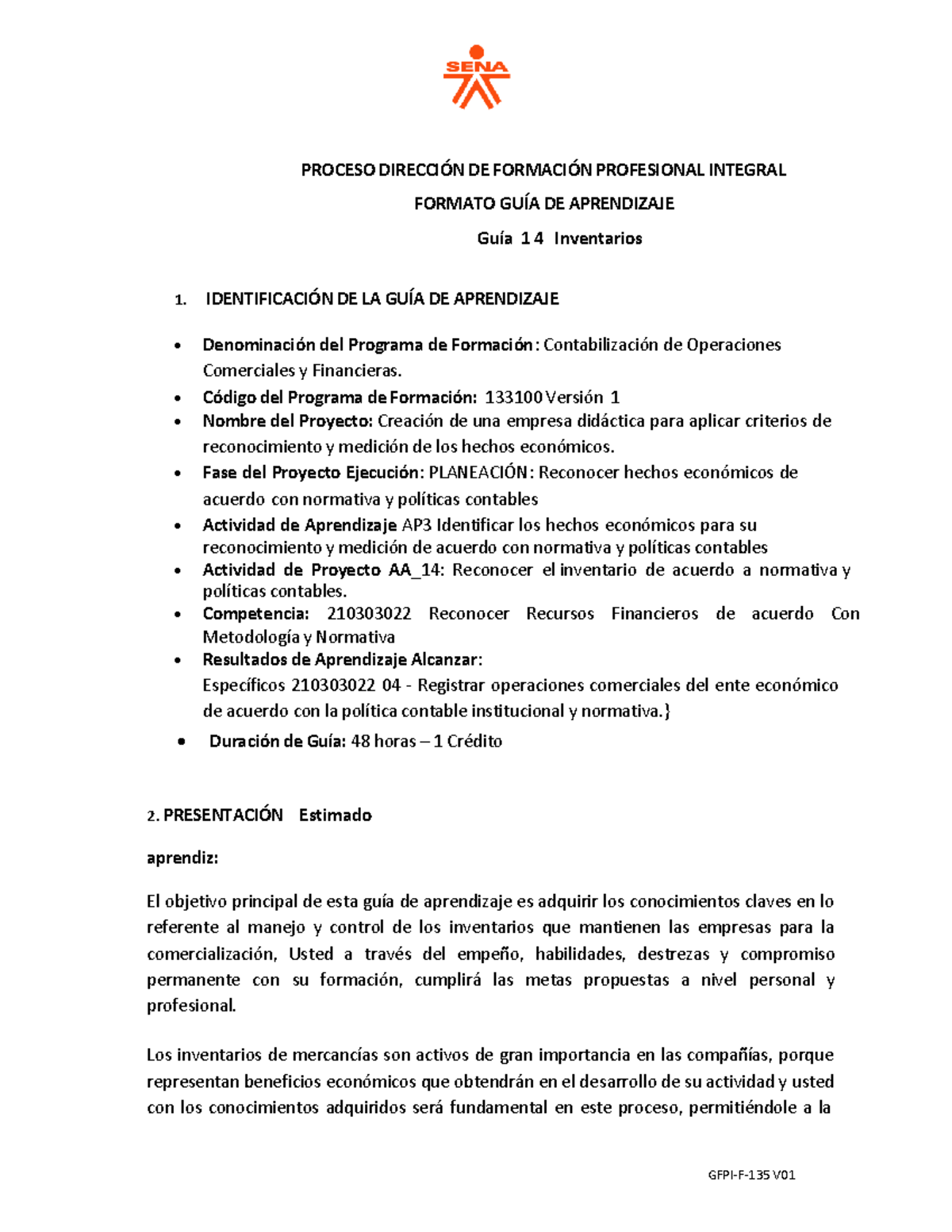 GFPI F 135 Guía 14 Inventarios - PROCESO DIRECCI”N DE FORMACI”N PROFESIONAL INTEGRAL FORMATO ...