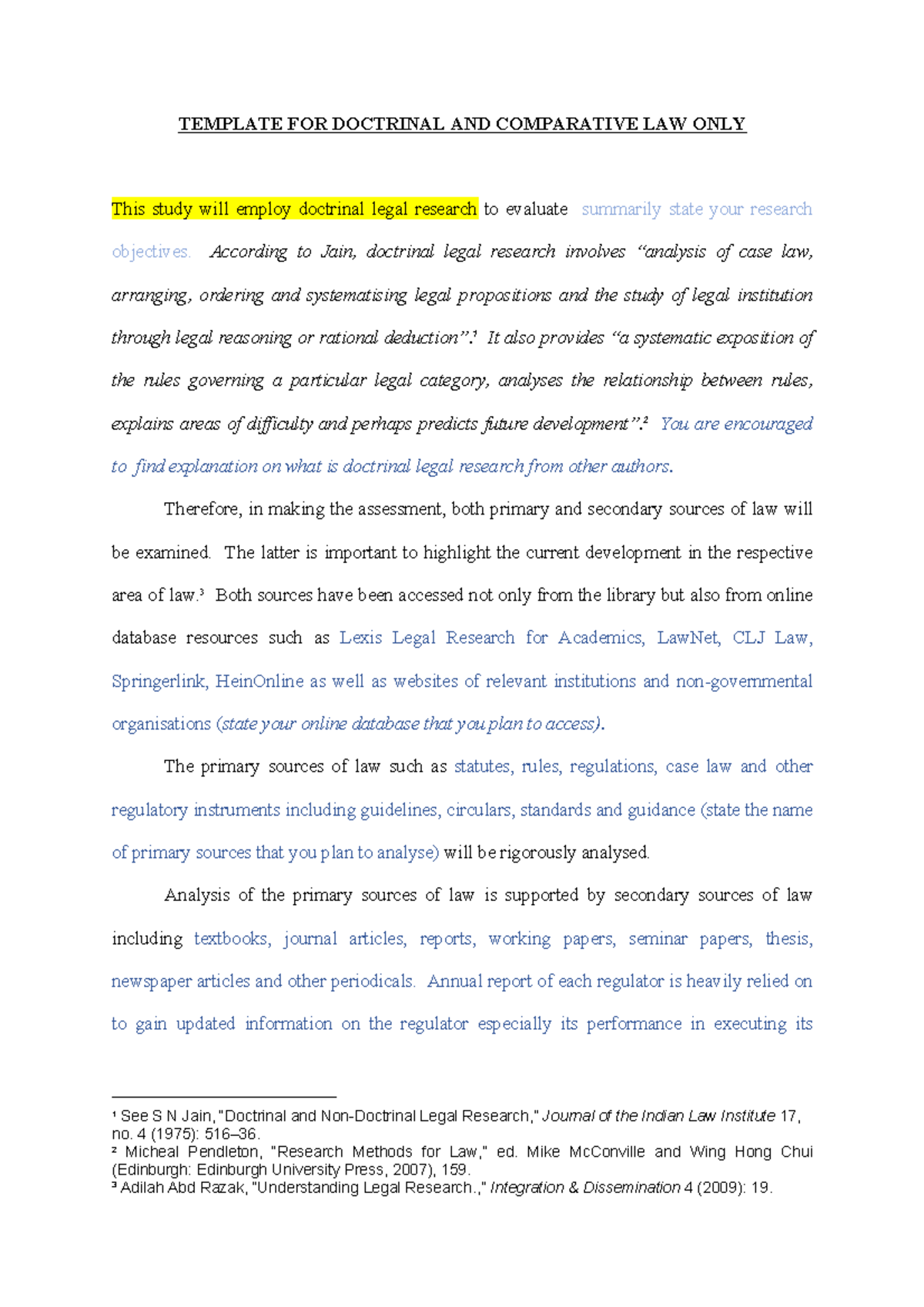 Template research methodology - TEMPLATE FOR DOCTRINAL AND COMPARATIVE ...