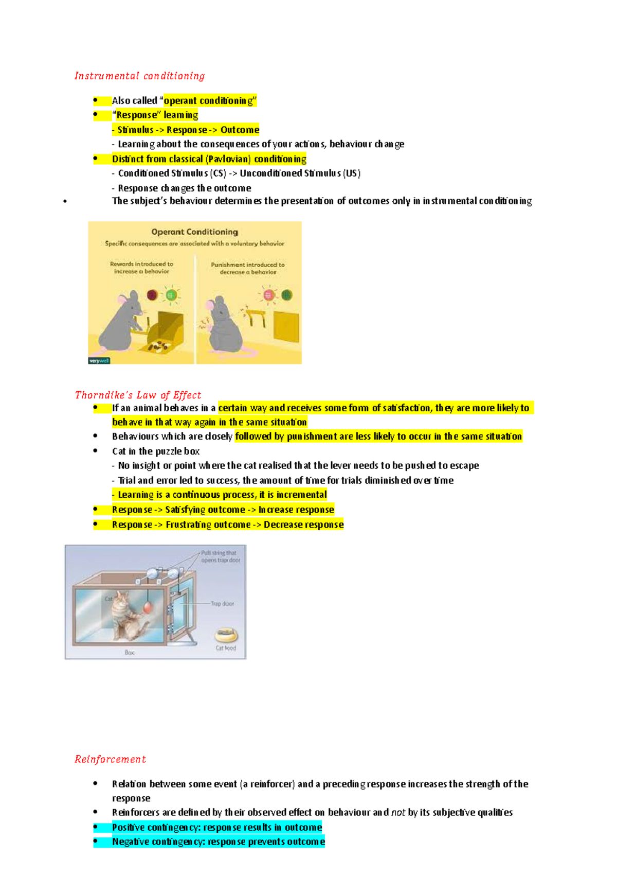 Week 7-8 - Lecture notes 7-8 - Instrumental conditioning Also called ...
