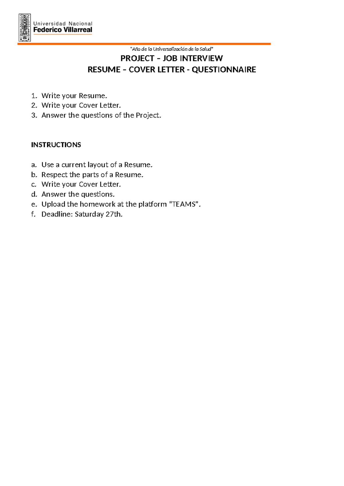 Homework Resume - 2024 I - ingles intermedio 6 - “Año de la ...