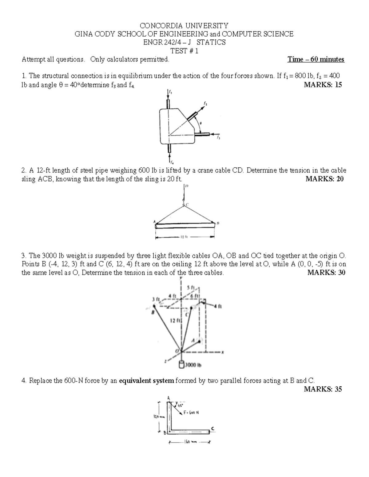 Statics TEST1 2021 - test 1 - CONCORDIA UNIVERSITY GINA CODY SCHOOL OF ...