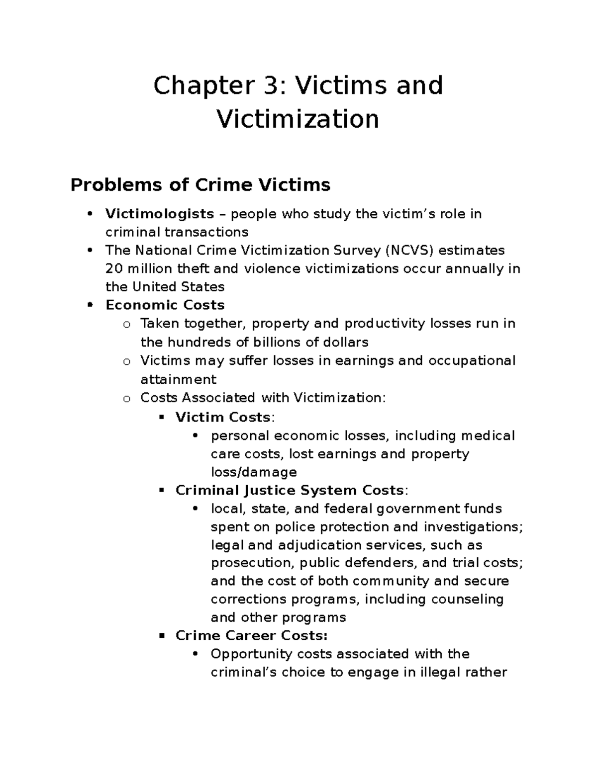Criminology chapter 3 - Chapter 3: Victims and Victimization Problems ...