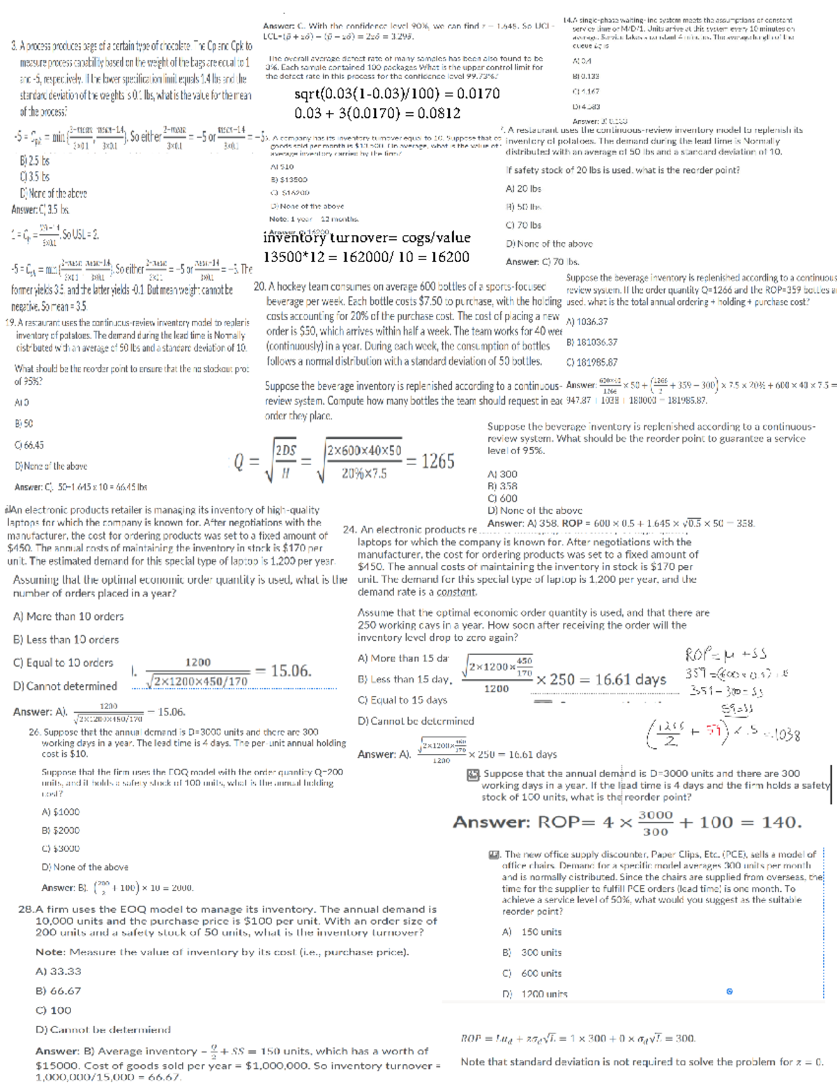2OC3 Final Cheat Sheet 1 - sqrt(0(1-0)/100) = 0. 0 + 3(0) = 0 ...