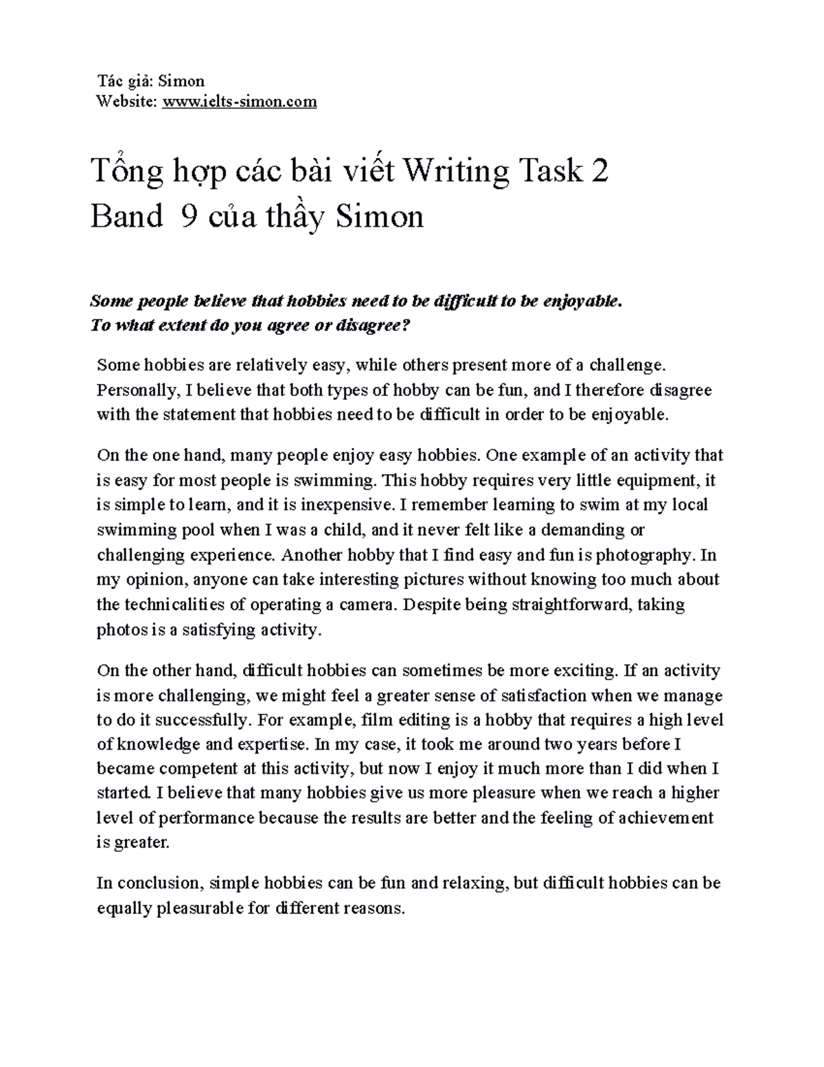 Các bài mẫu Ielts Writing band 9.0 của thầy Simon - Tổng hợp các bài ...