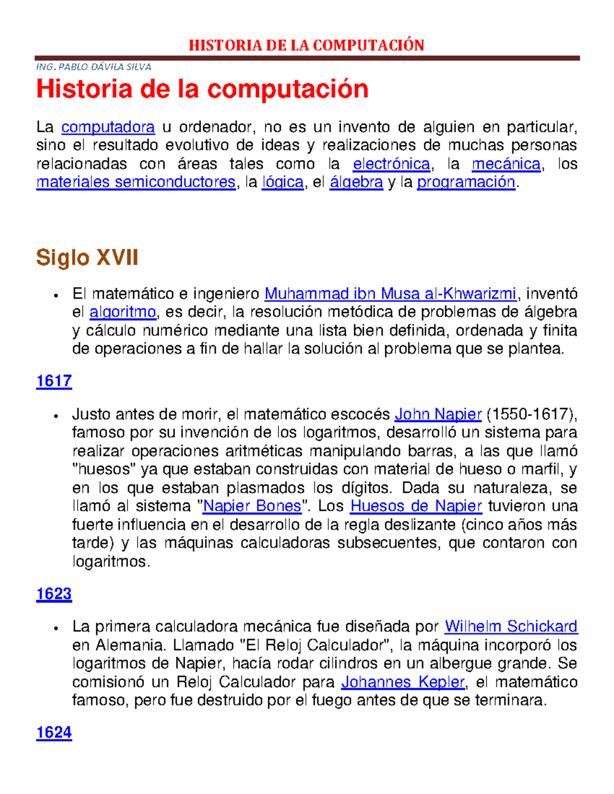 Historia Computacion - Jij8 - ING. PABLO DÁVILA SILVA Historia de la ...