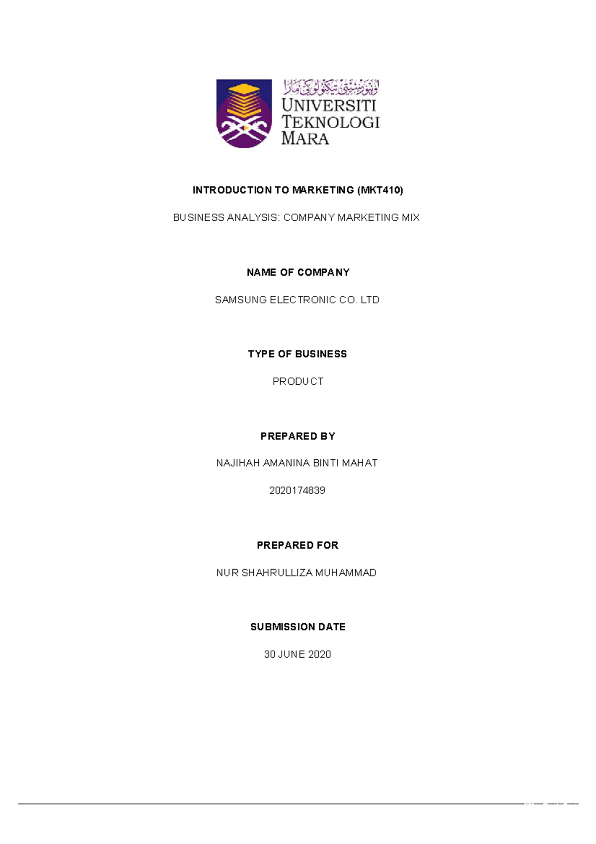 Mkt410-business-analysis-company-marketing-mix compress - INTRODUCTION ...