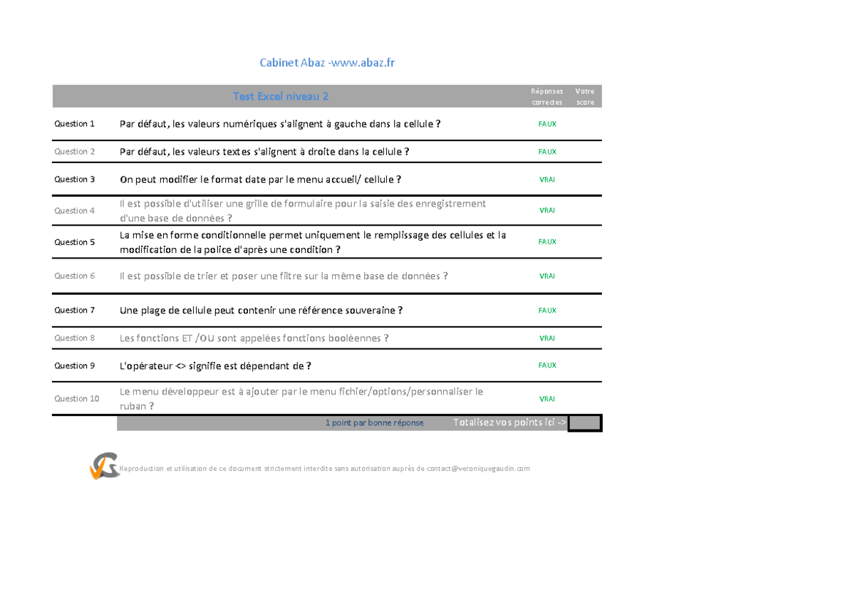 Repexcel 2 - excel - Cabinet Abaz abaz Test Excel niveau 2 Réponses ...