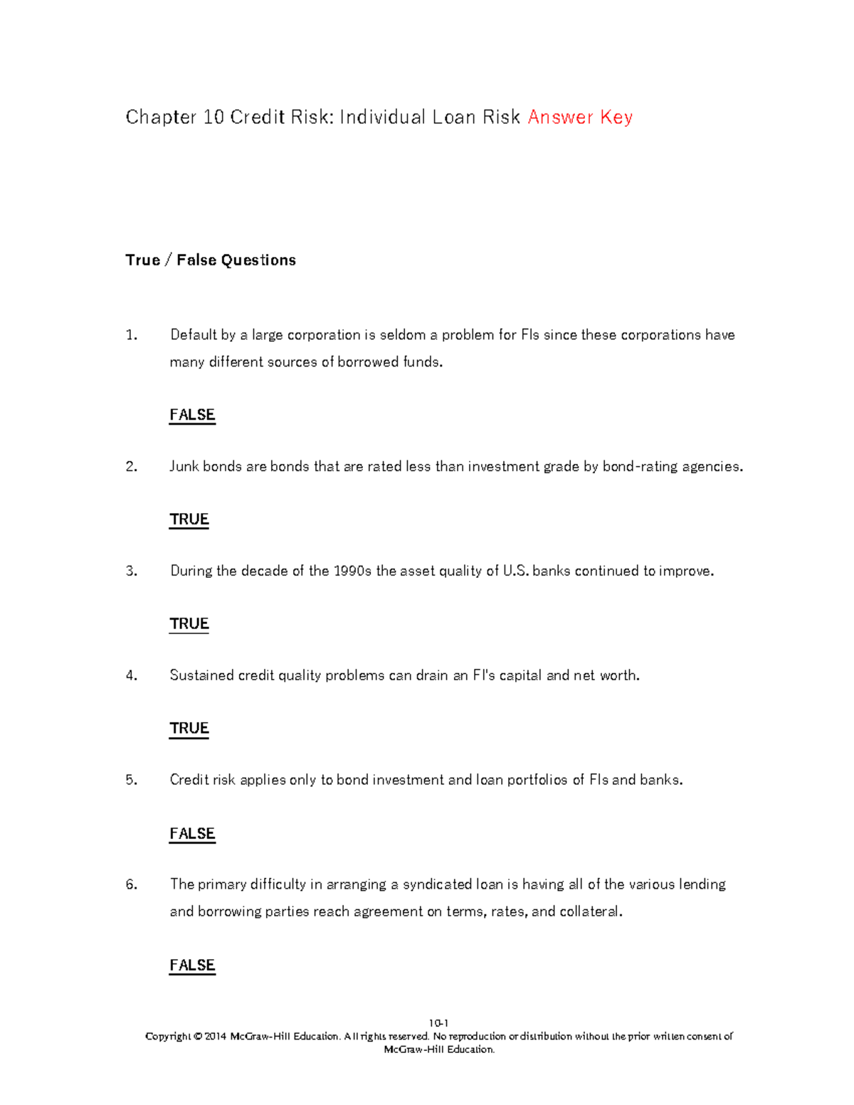TBChap 010 - Test Bank - Copyright © 2014 McGraw-Hill Education. All ...