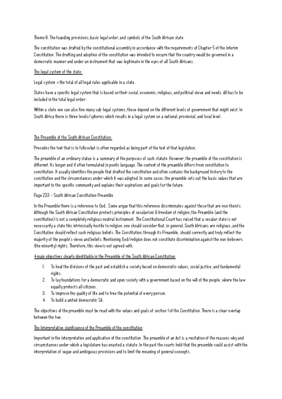 The Founding Provisions, Basic Legal Order and Symbols of SA - Theme 8 ...