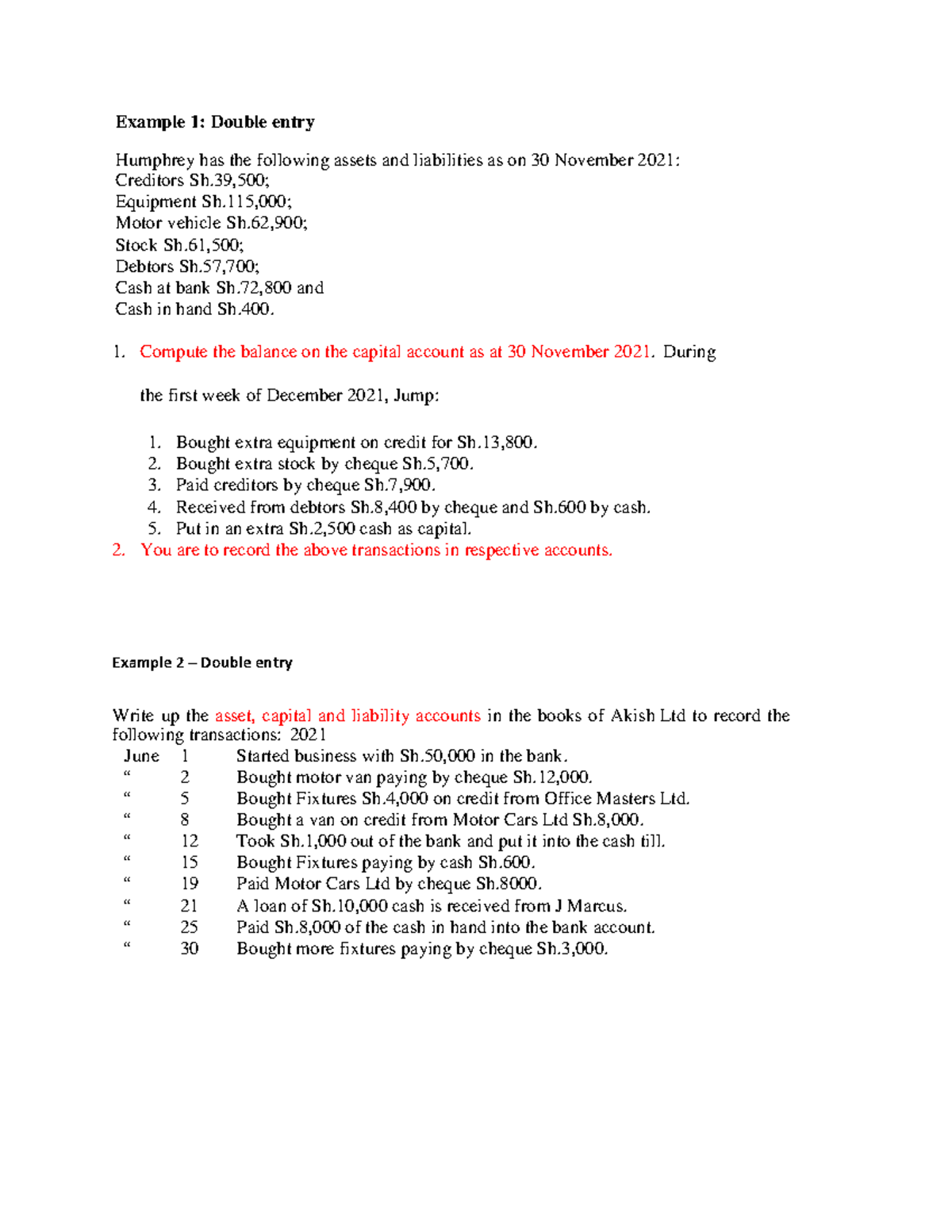 Double entry and Trial balance Example - Example 1: Double entry ...