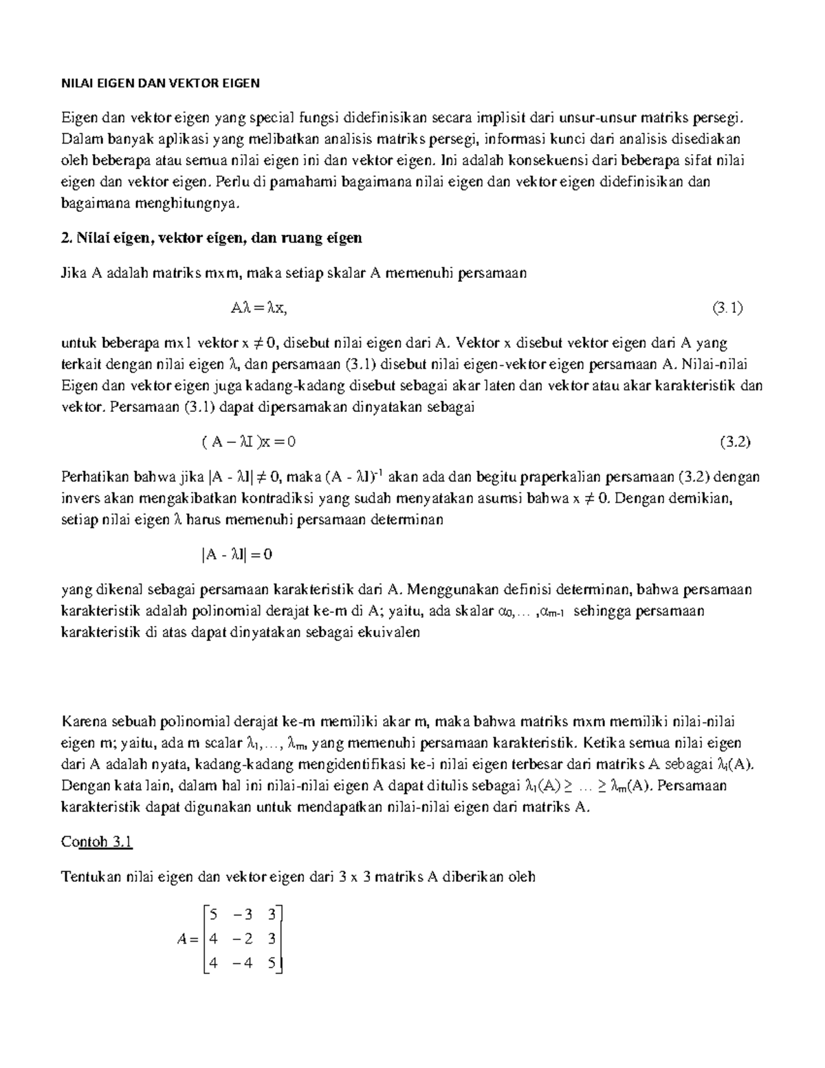Catatan Eigen Value Eigen Vektor Nilai Eigen Dan Vektor Eigen Eigen Dan Vektor Eigen Yang 