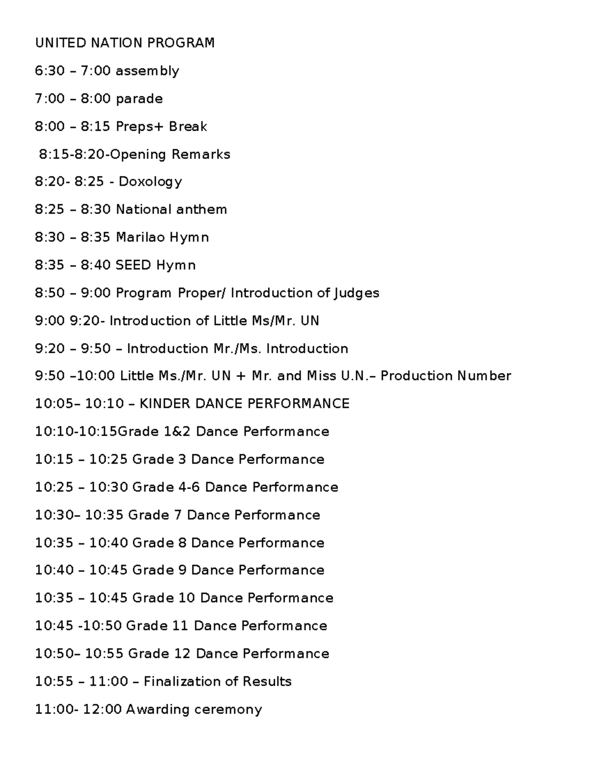 UN Program - FFFFFFFFF - UNITED NATION PROGRAM 6:30 – 7:00 assembly 7: ...