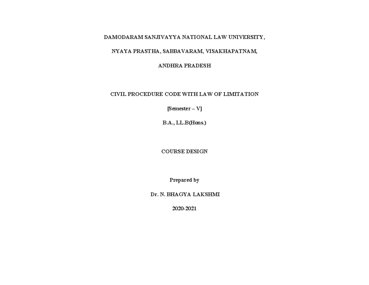 478613111 CPC Course outline 2020 21 - DAMODARAM SANJIVAYYA NATIONAL ...