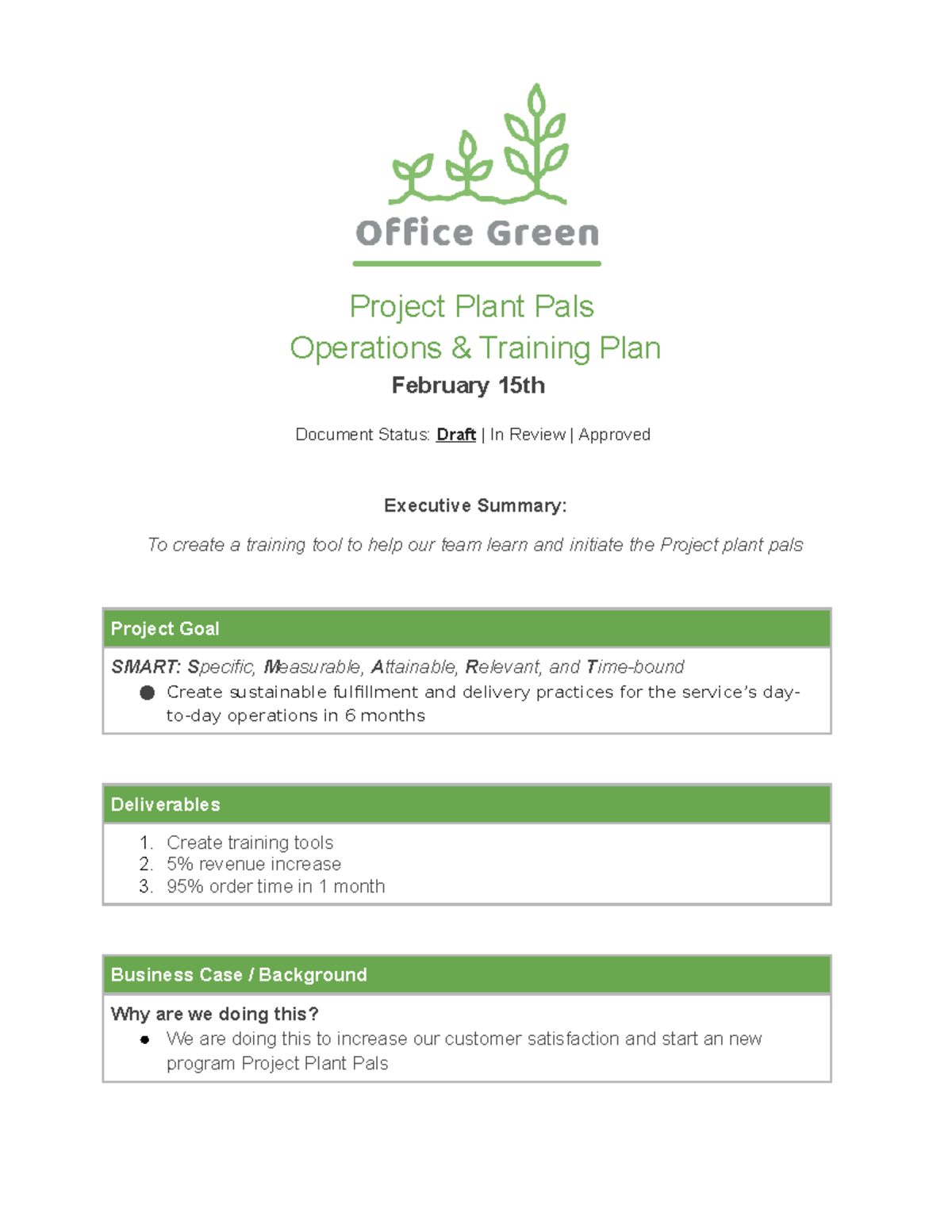Week 4 project charter - Project Plant Pals Operations & Training Plan ...