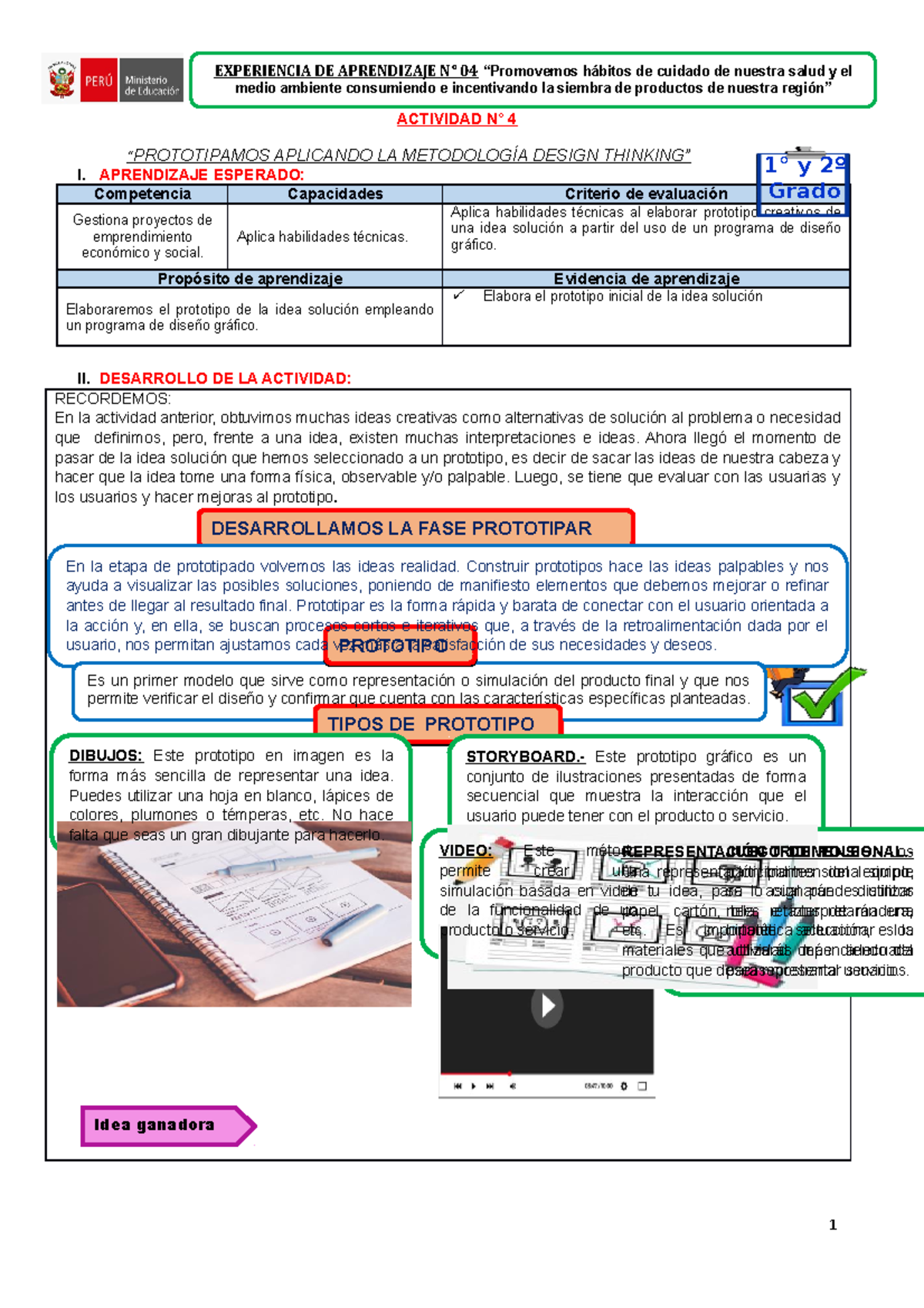 Actividad 4- Experiencia 4 - ACTIVIDAD N° 4 “PROTOTIPAMOS APLICANDO LA METODOLOGÍA DESIGN ...