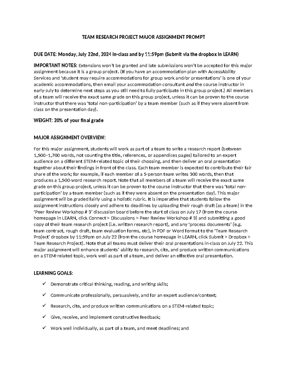 ENGL 119 (Spring 2024 Term) - Team Research Project Major Assignment ...