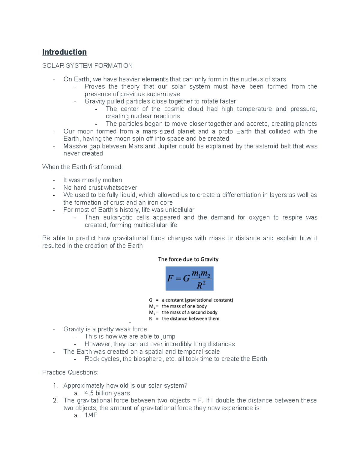 Lecture 1 Introduction - Introduction SOLAR SYSTEM FORMATION On Earth ...