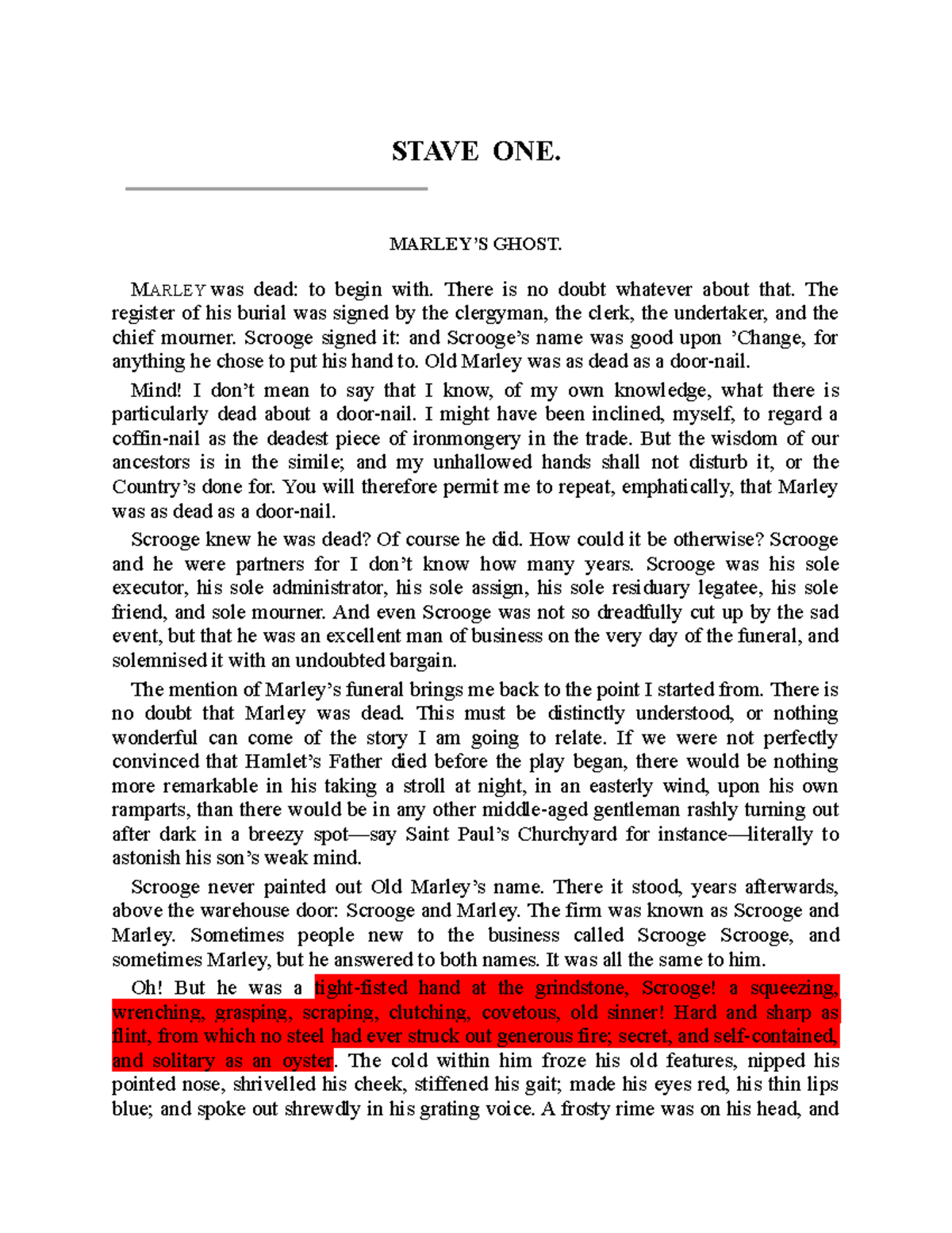 A Christmas Carol Online Version - STAVE ONE. MARLEY’S GHOST. MARLEY ...