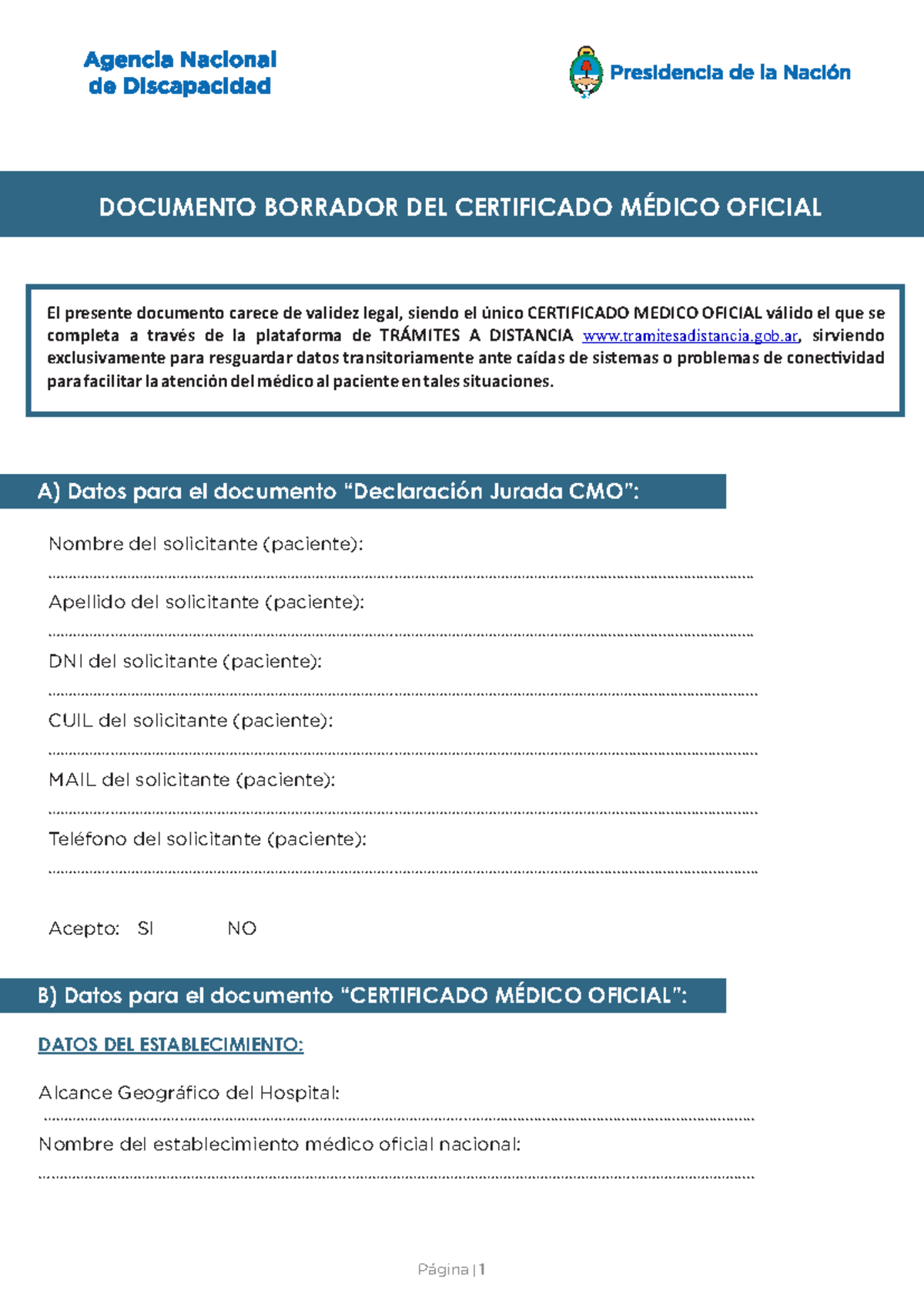 Formulario de descarga cmo cuando no hay sistema - DOCUMENTO BORRADOR DEL CERTIFICADO MÉDICO ...