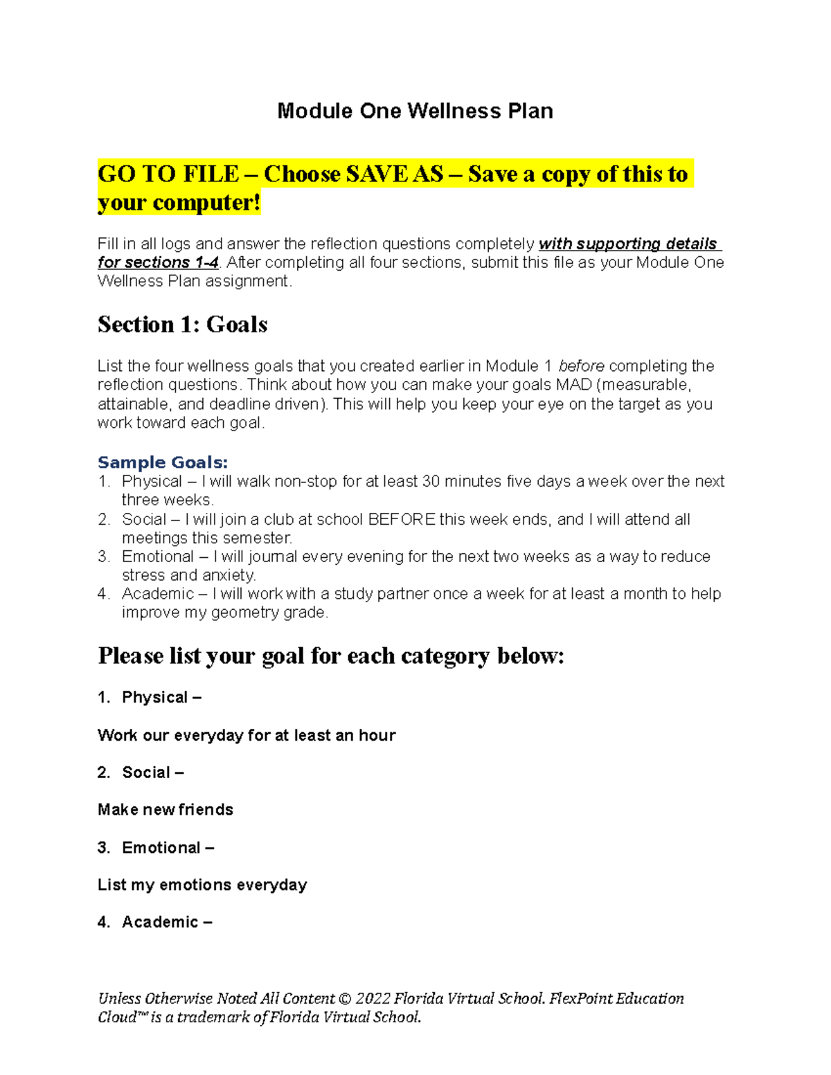 Module one wellness plan - Module One Wellness Plan GO TO FILE – Choose ...