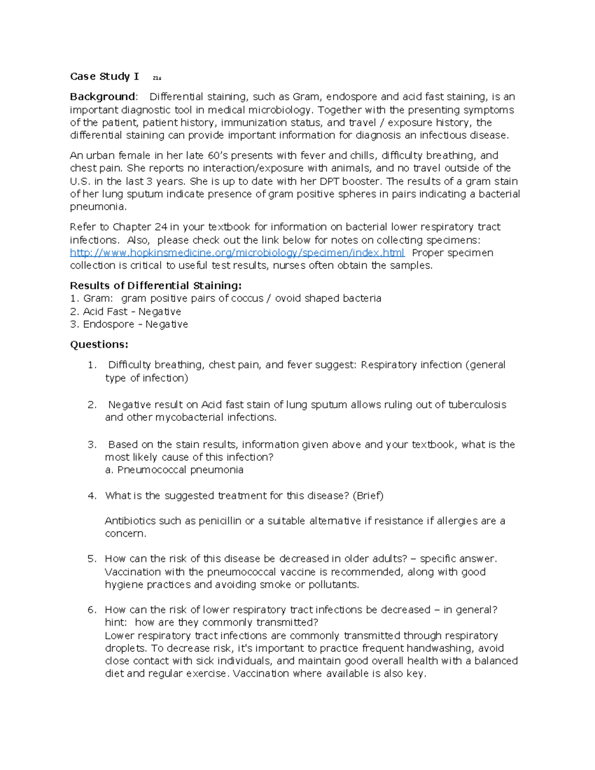 Case study 1 microbiology - Case Study I 21s Background: Differential ...