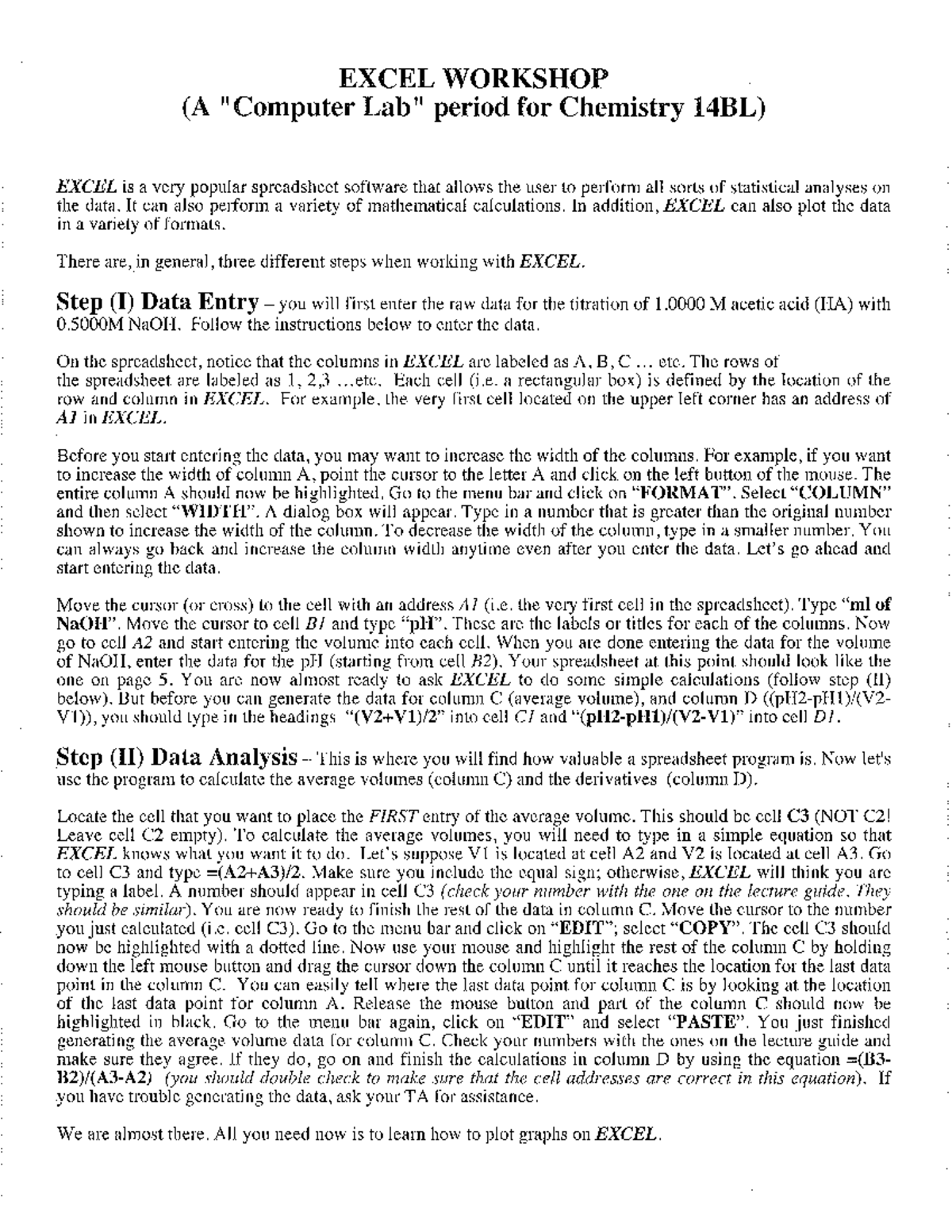 Excel work sheet for Plotting various Titration Graphs for a Weak acid ... Excel work sheet for Plotting various Titration Graphs for a Weak acid ...