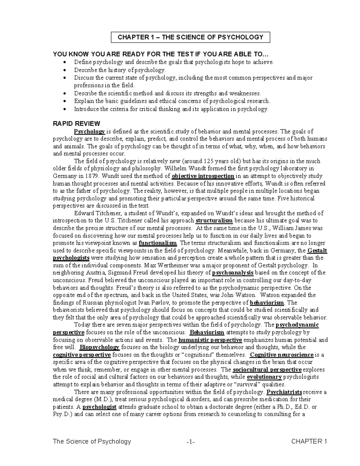 Ciccarelli SG Chapter 1 Science of Psychology Study Guide - The Science ...
